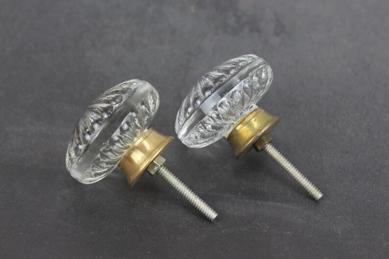 Glass Door Knobs Vintage Victorian Thick Clear Glass Brass Old Knob Set 2 Pcs - Etsy