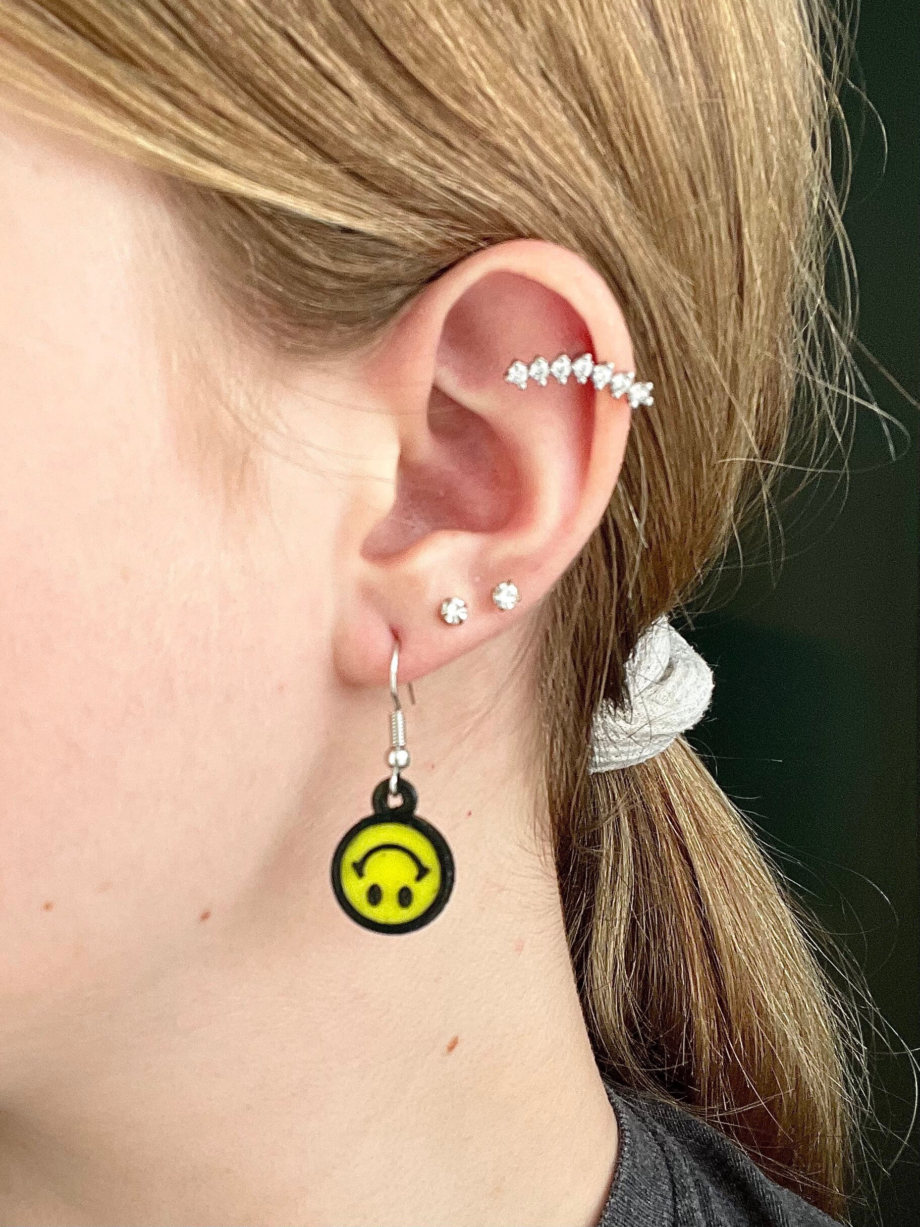 Dangling 3D Printed Upside Down Smiley Face Earrings - Etsy