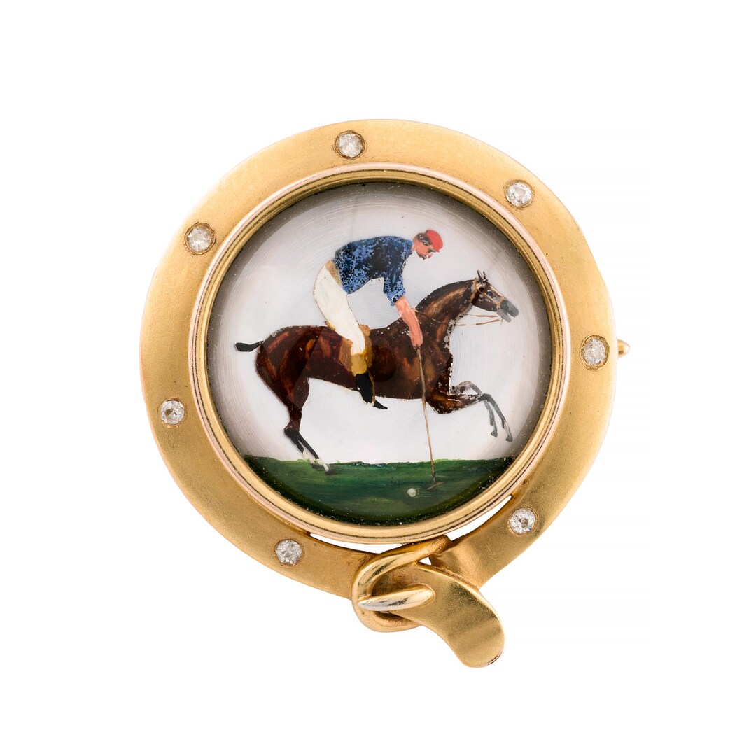 Sale Edwardian Essex Crystal Polo Player & Horse Mine Cut Diamond ...