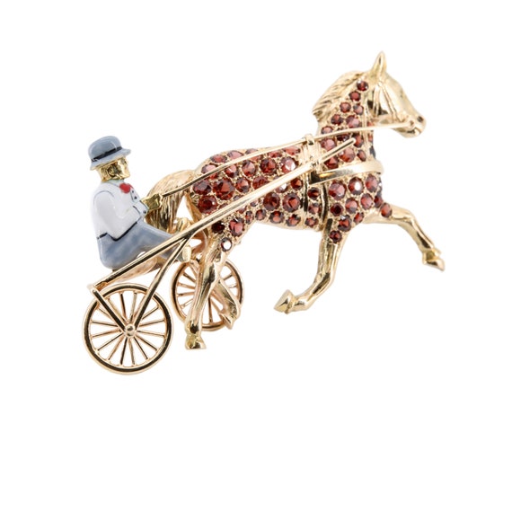 Edwardian Trotter Racing Horse & Jockey Enameled Broo… - Gem
