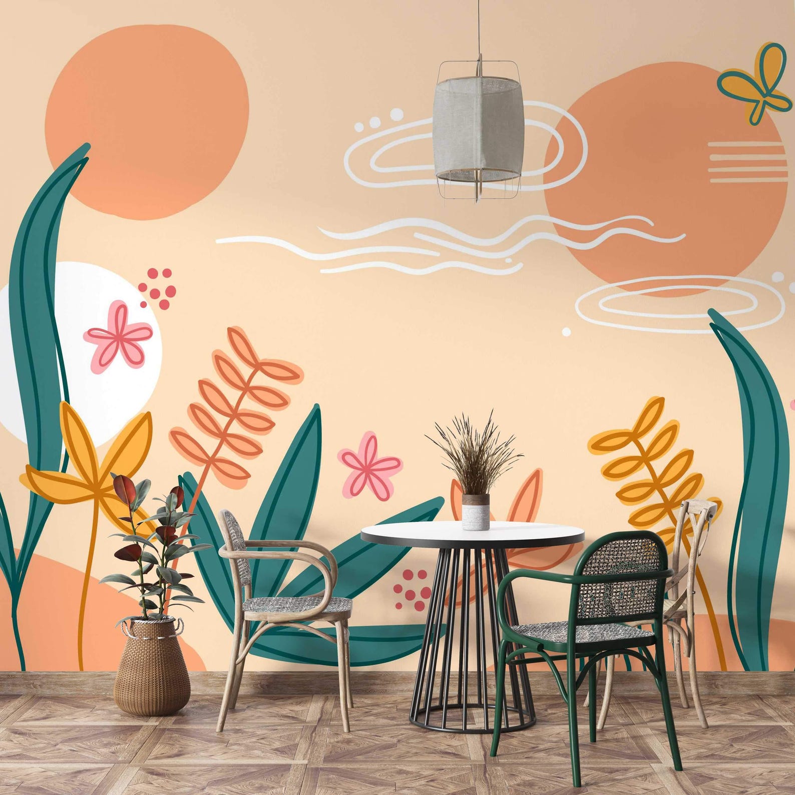 Abstract Floral Wall Mural: Peach & Teal Abstract Botanical Decor - Etsy