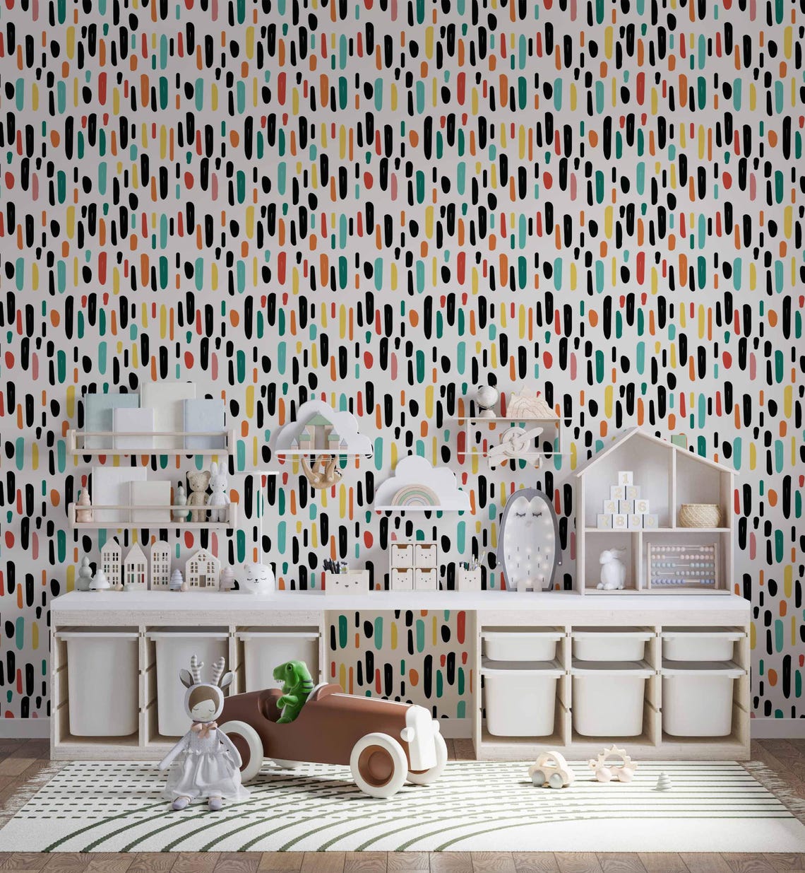 Colorful Dashes Wallpaper: Multicolor Abstract Wall Decor - Etsy