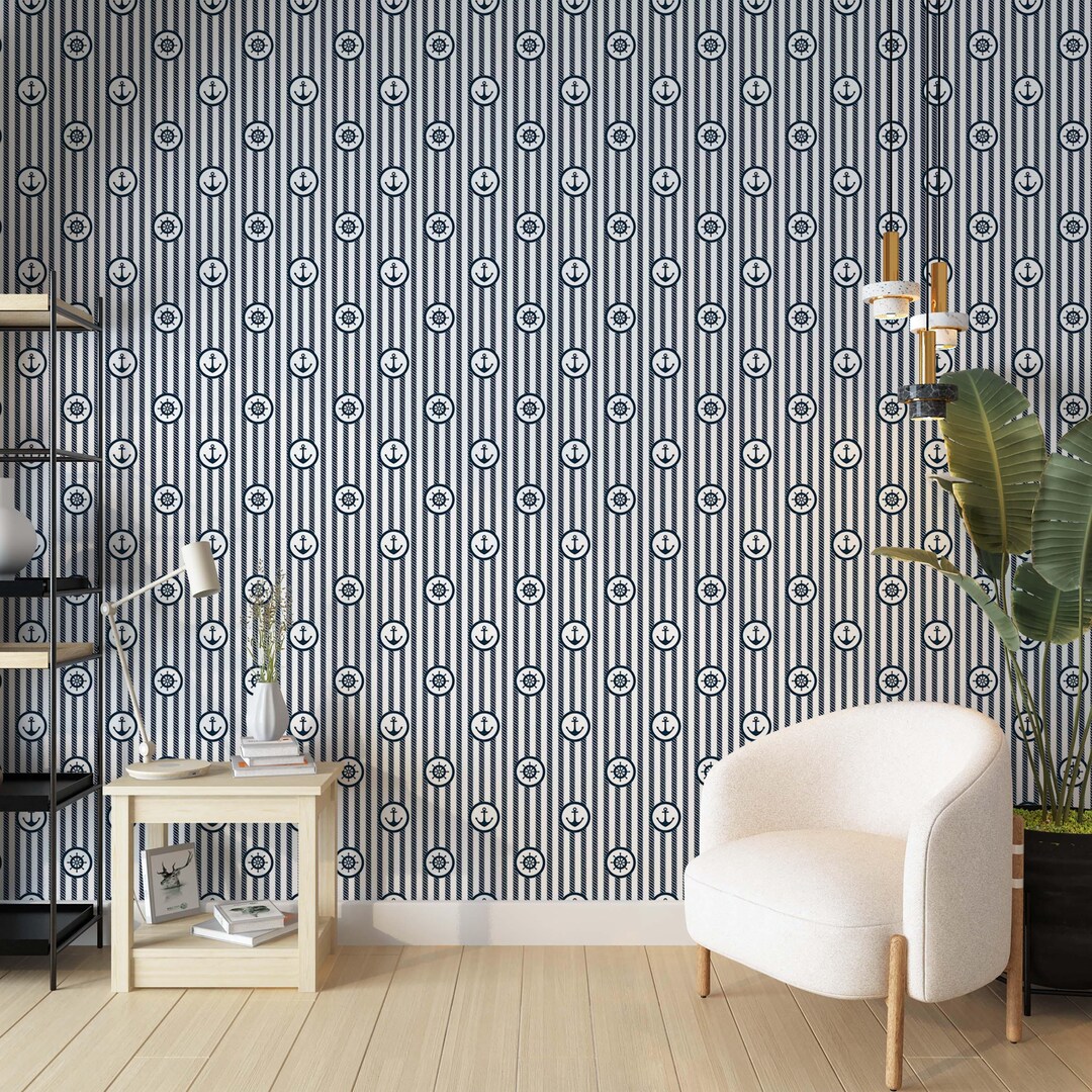 Nautical Stripe Wallpaper: White & Navy Coastal Wall Decor - Etsy