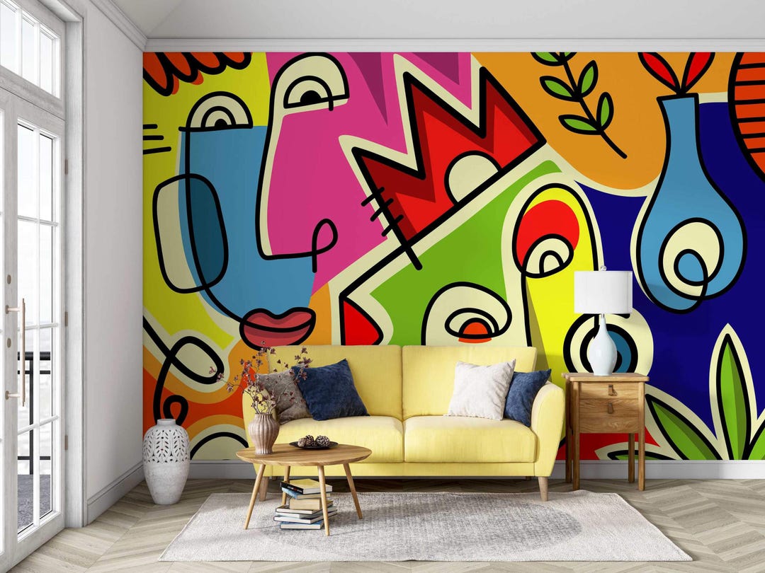 Abstract Faces Wall Mural: Multicolor Modern Art Decor - Etsy