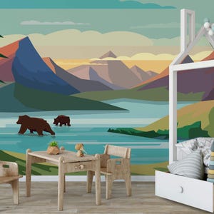 Mountain Lake Wall Mural: Colorful Scenic Alpine Decor - Etsy