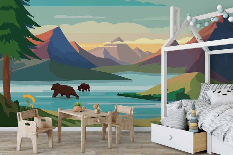 Mountain Lake Wall Mural: Colorful Scenic Alpine Decor - Etsy