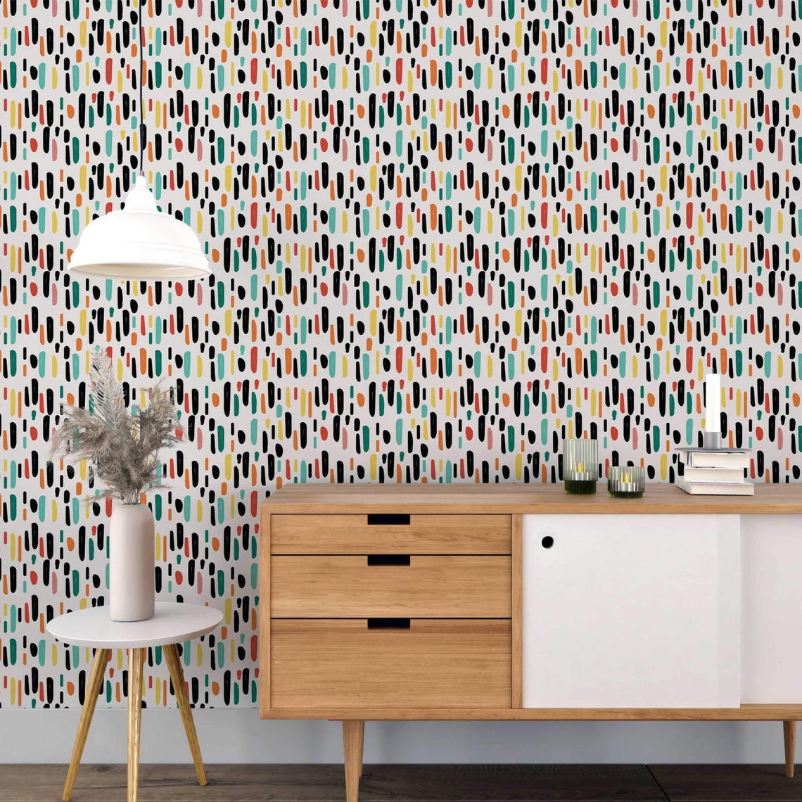Colorful Dashes Wallpaper: Multicolor Abstract Wall Decor - Etsy