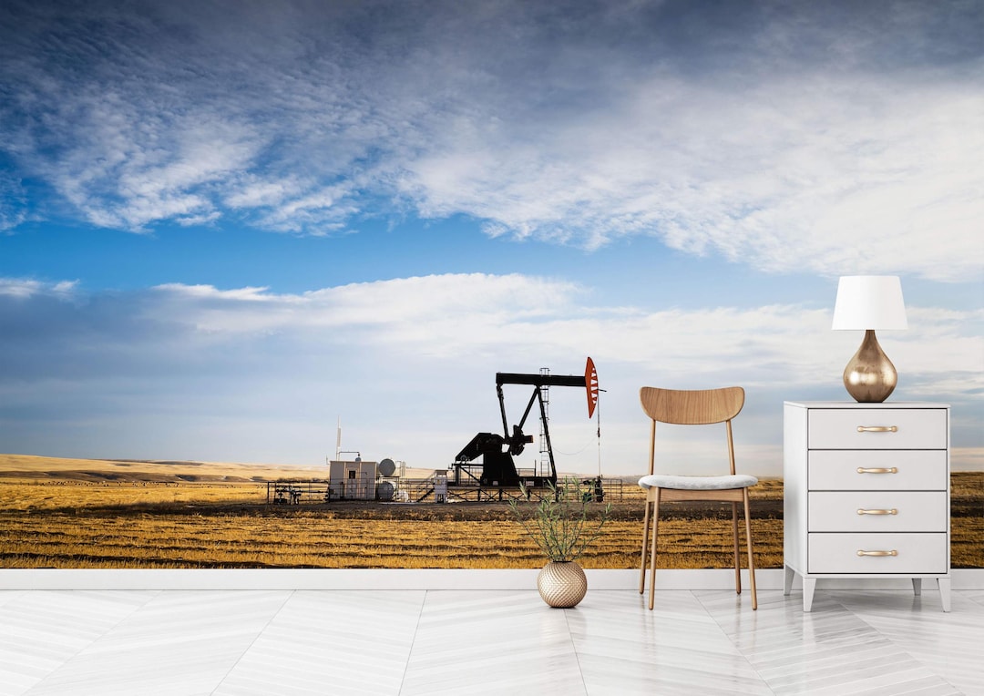 Oilfield Pump Jack Wall Mural: Industrial Landscape Decor - Etsy