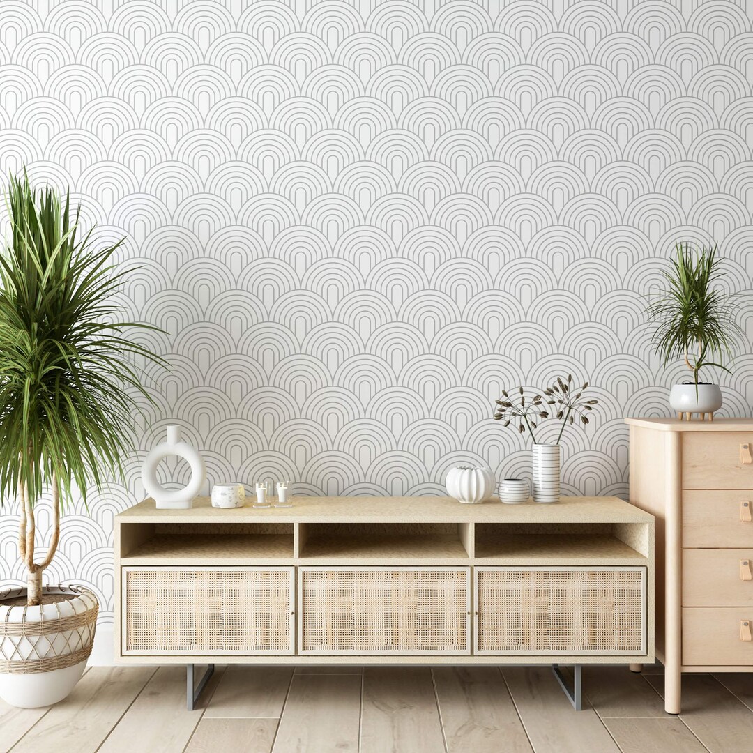 Arch Pattern Wallpaper | White & Gray, Geometric Wall Decor ...
