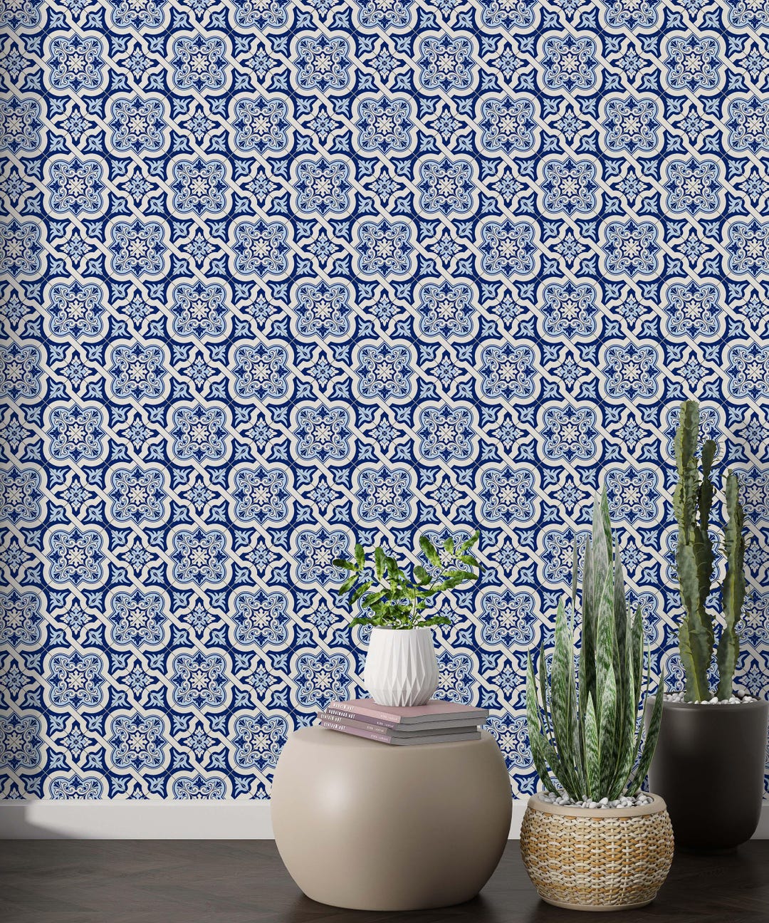 Azulejo Tiles Wallpaper | Blue & White, Mediterranean Wall Decor ...