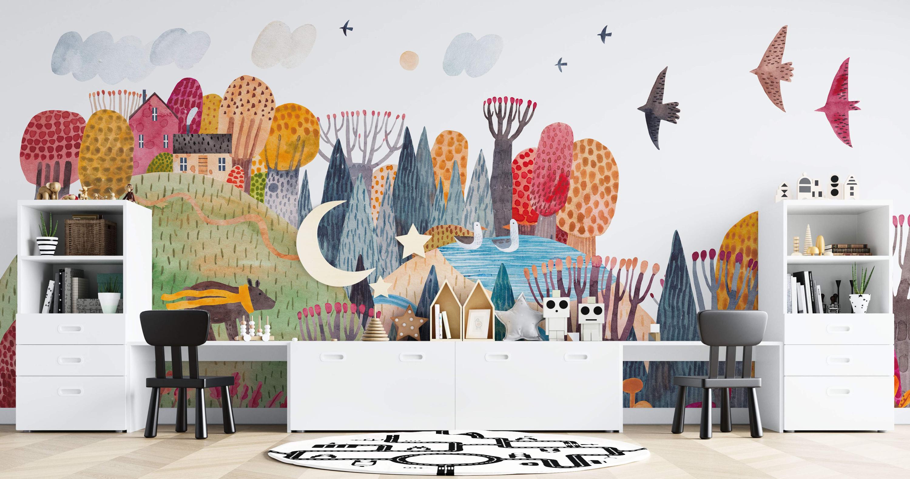 Watercolor Storybook Forest Wall Mural: Woodland Nursery Decor - Etsy