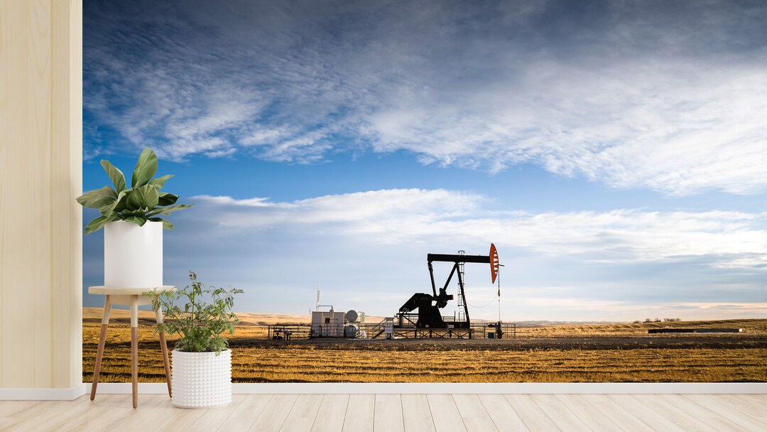 Industrial Horizon Oil Rig Wallpaper Peel and Stick / Traditional ...