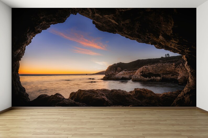 Sunset Ocean Cave Wallpaper Wall Decal for Bedroom Wall - Etsy