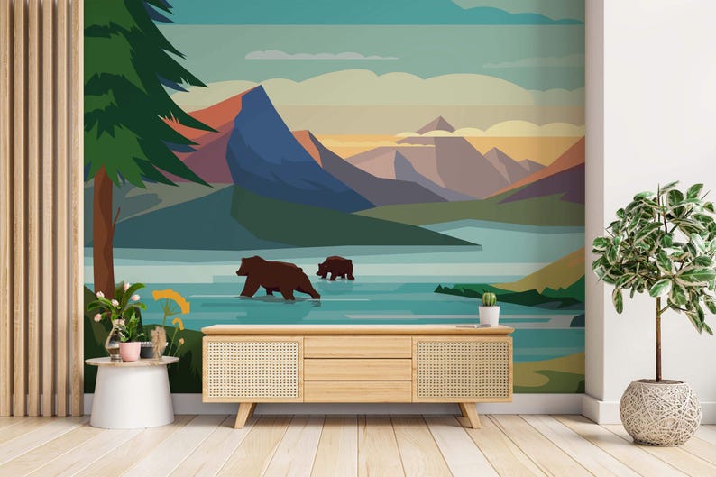 Mountain Lake Wall Mural: Colorful Scenic Alpine Decor - Etsy