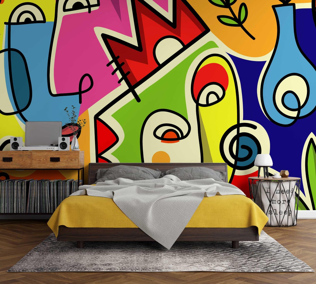 Abstract Picasso Face Wall Mural | Multicolor, Bohemian Wall Decor ...