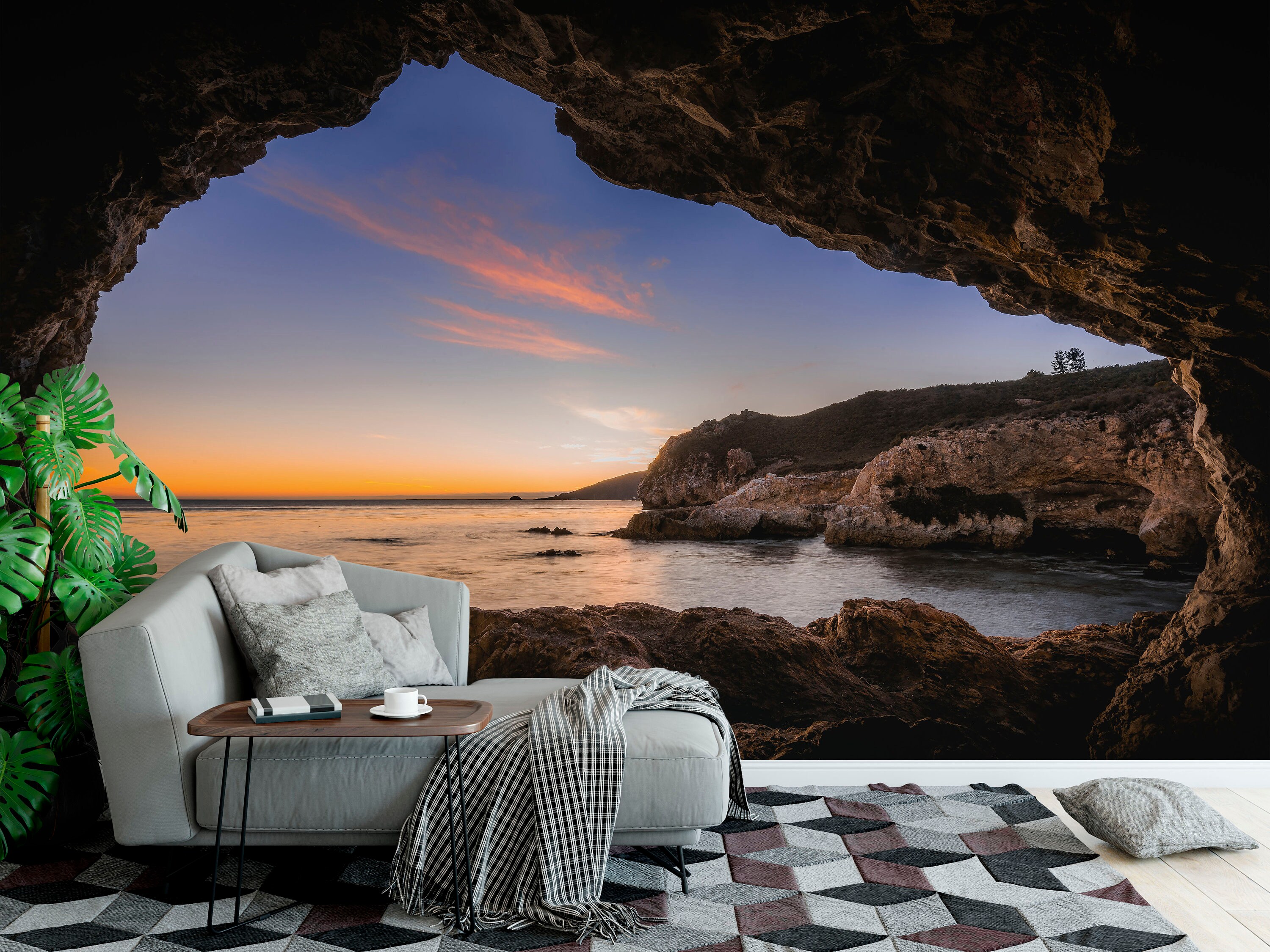 Sunset Ocean Cave Wallpaper Wall Decal for Bedroom Wall | Etsy