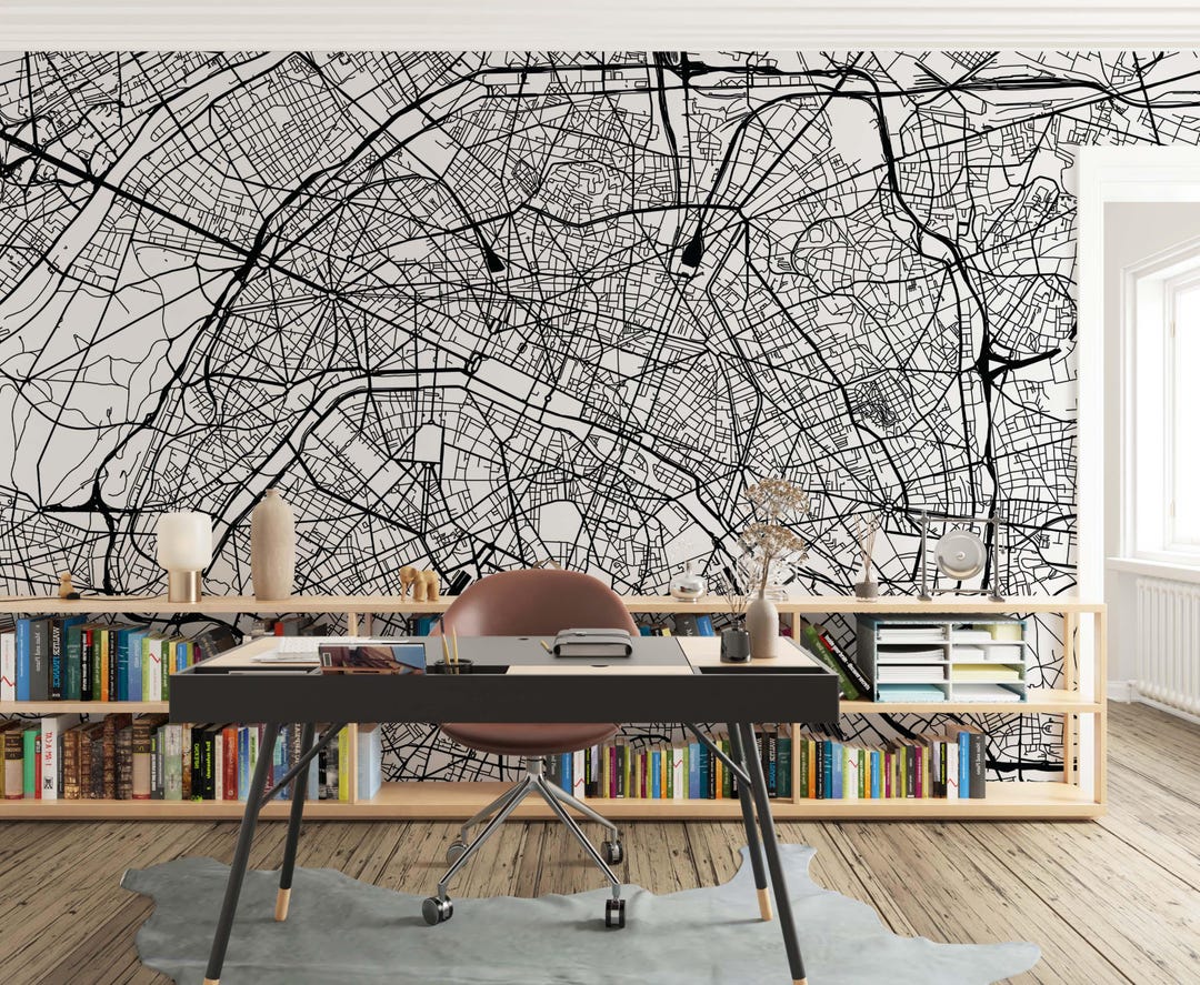 City Map Wall Mural: White & Black Abstract Map Decor - Etsy