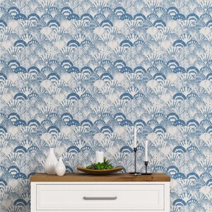 Scallop Shells Wallpaper: White & Blue Coastal Wall Decor - Etsy