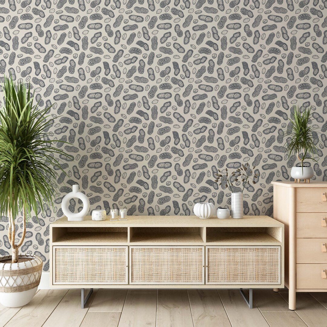 Peanut Print Wallpaper: Cream & Black Novelty Wall Decor - Etsy