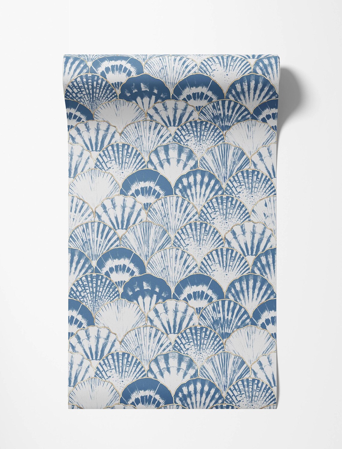 Scallop Shells Wallpaper: White & Blue Coastal Wall Decor - Etsy