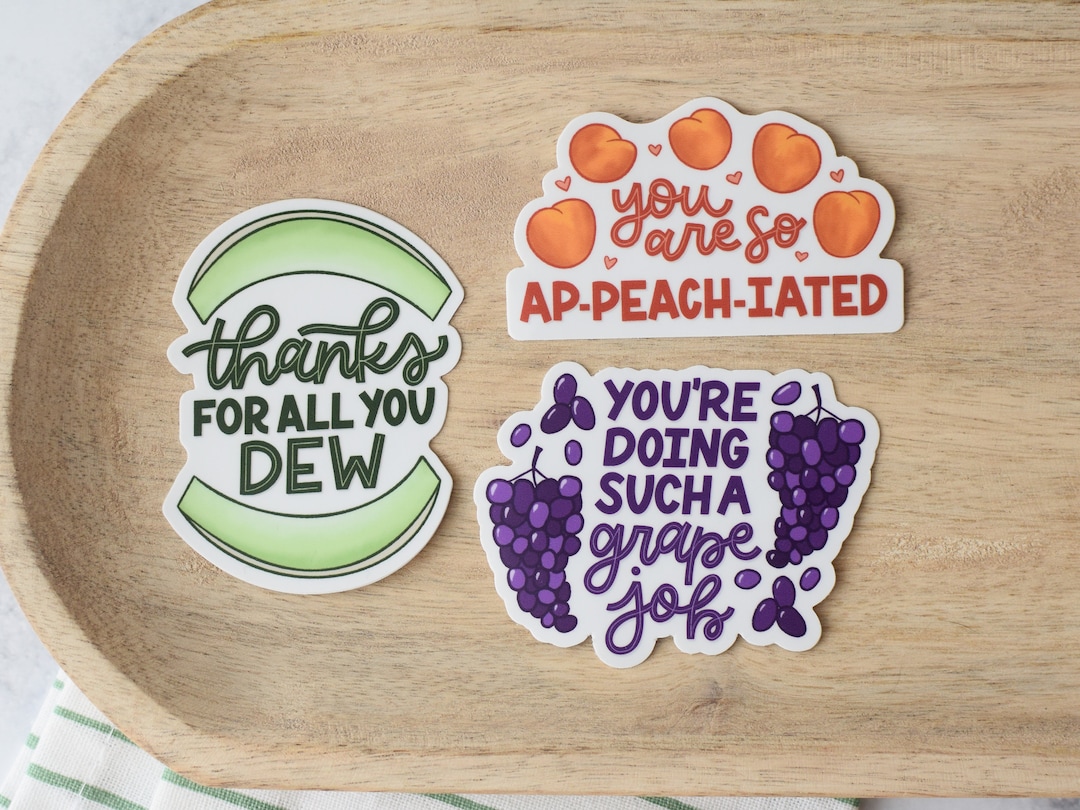 Encouraging Fruit Puns Sticker Bundle | Waterproof Food Pun Decal ...