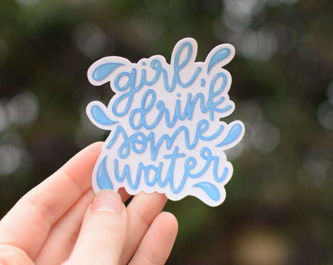 Girl Drink Some Water Sticker Waterproof White Laptop - Etsy