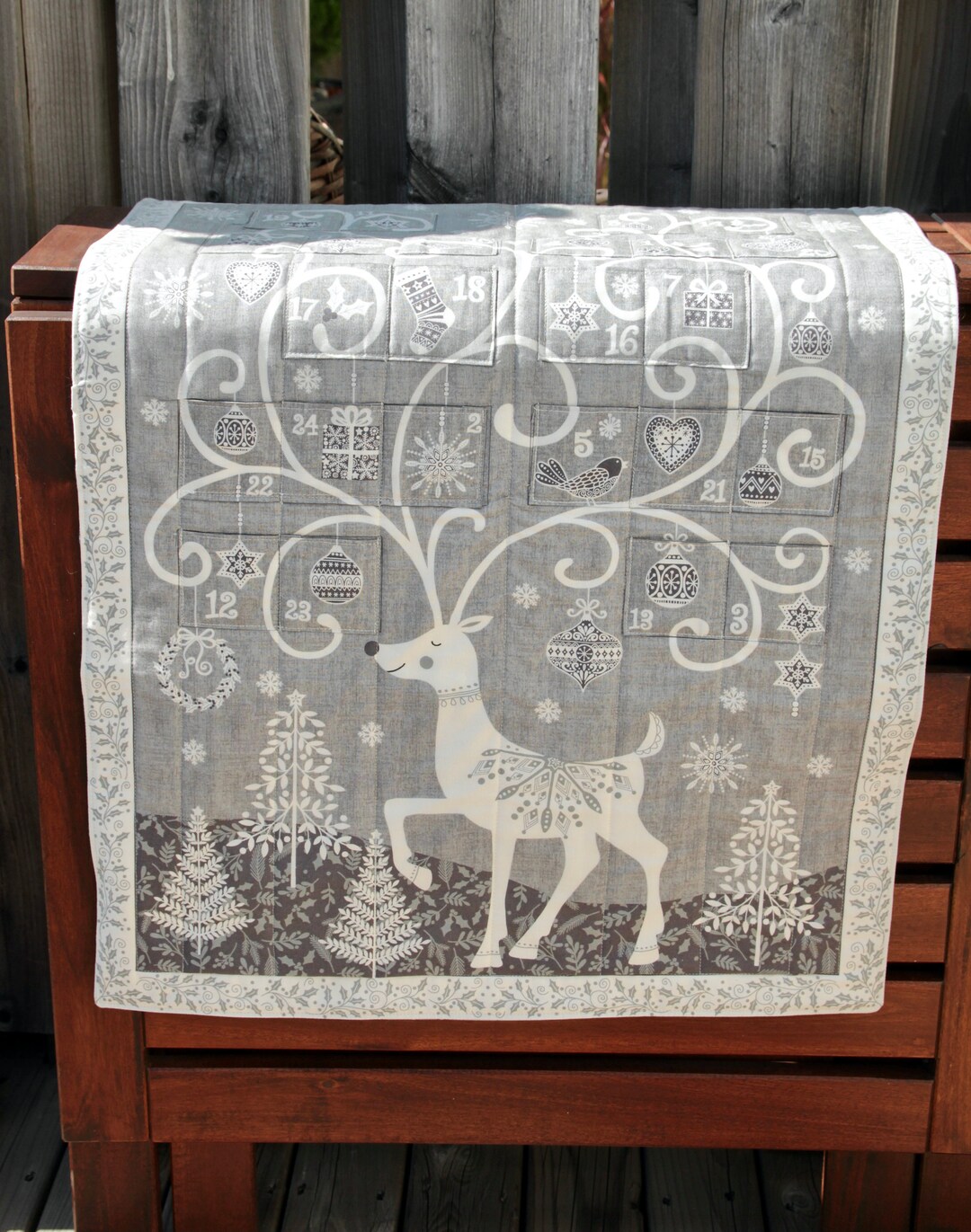 Quilted Christmas Advent Calendar Grey and White Merry and - Etsy