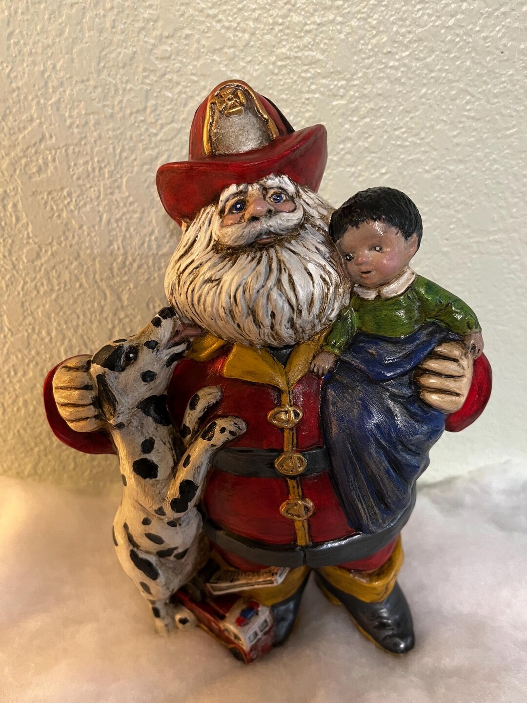 Ceramic Fire Fighter Santa Claus With Dalmation and Child |fireman ...