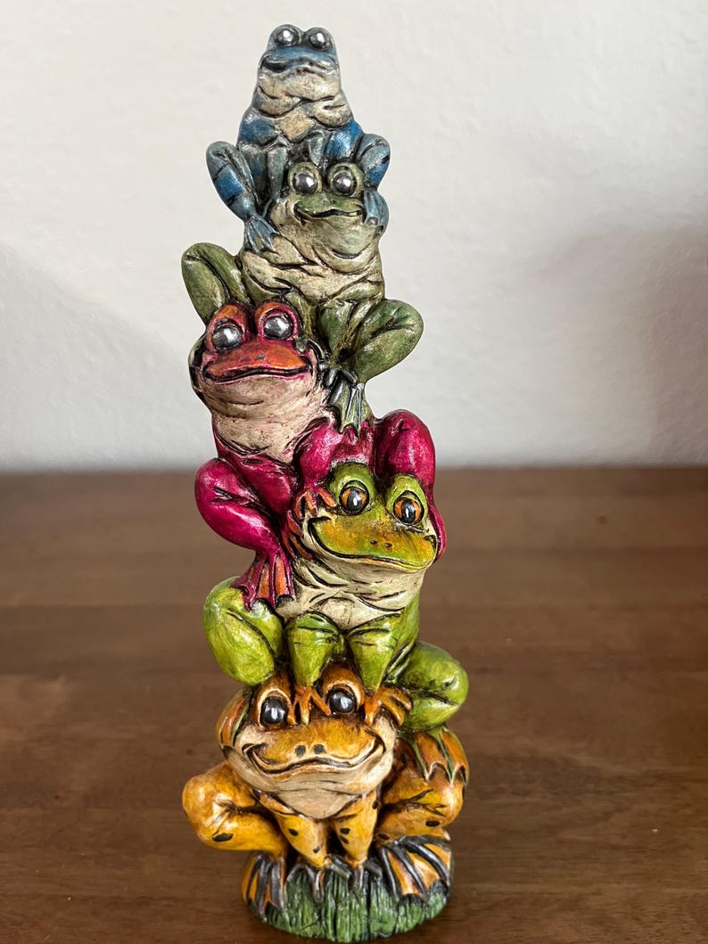 Frog Statue Stacked| Ceramic Hand Painted Frogs| Garden Frog Family| Frog Lovers - Etsy