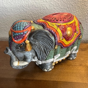 Elephant Piggy Bank | Ceramic Hand Painted Elephant Coin Bank| Colorful ...