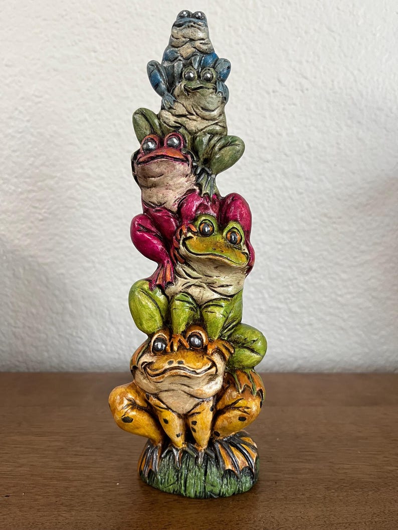 Frog Statue Stacked| Ceramic Hand Painted Frogs| Garden Frog Family| Frog Lovers - Etsy