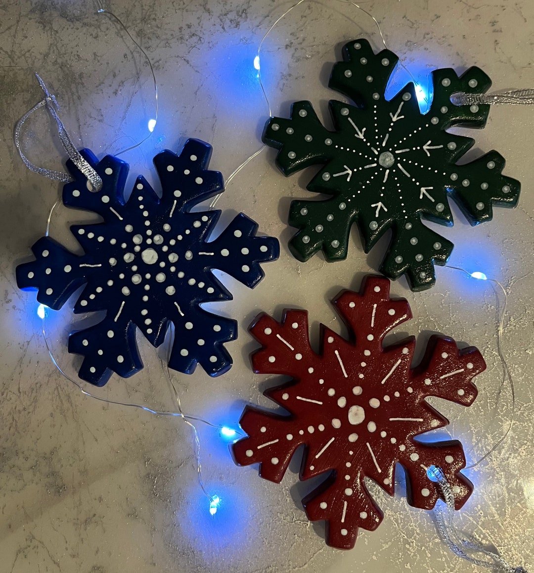 Ceramic 4 Inch Snowflakes Ornaments | Christmas Red, Blue, Green ...
