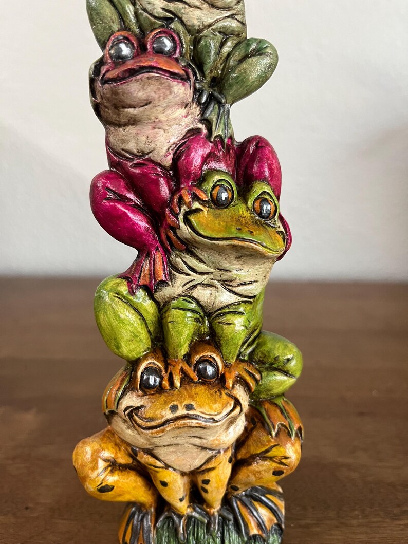Frog Statue Stacked| Ceramic Hand Painted Frogs| Garden Frog Family ...