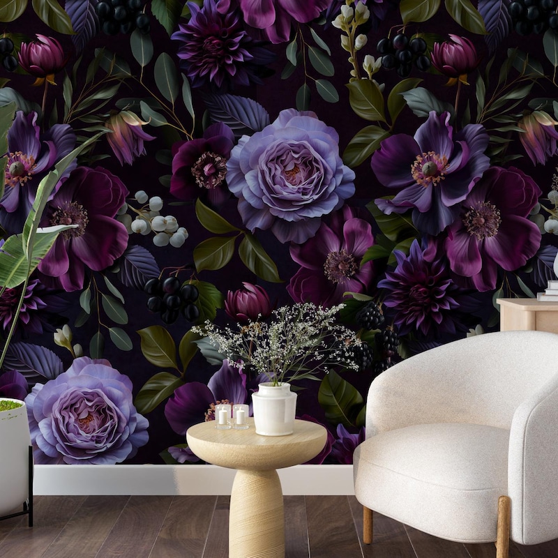 Black and Purple Roses Wallpaper - Etsy