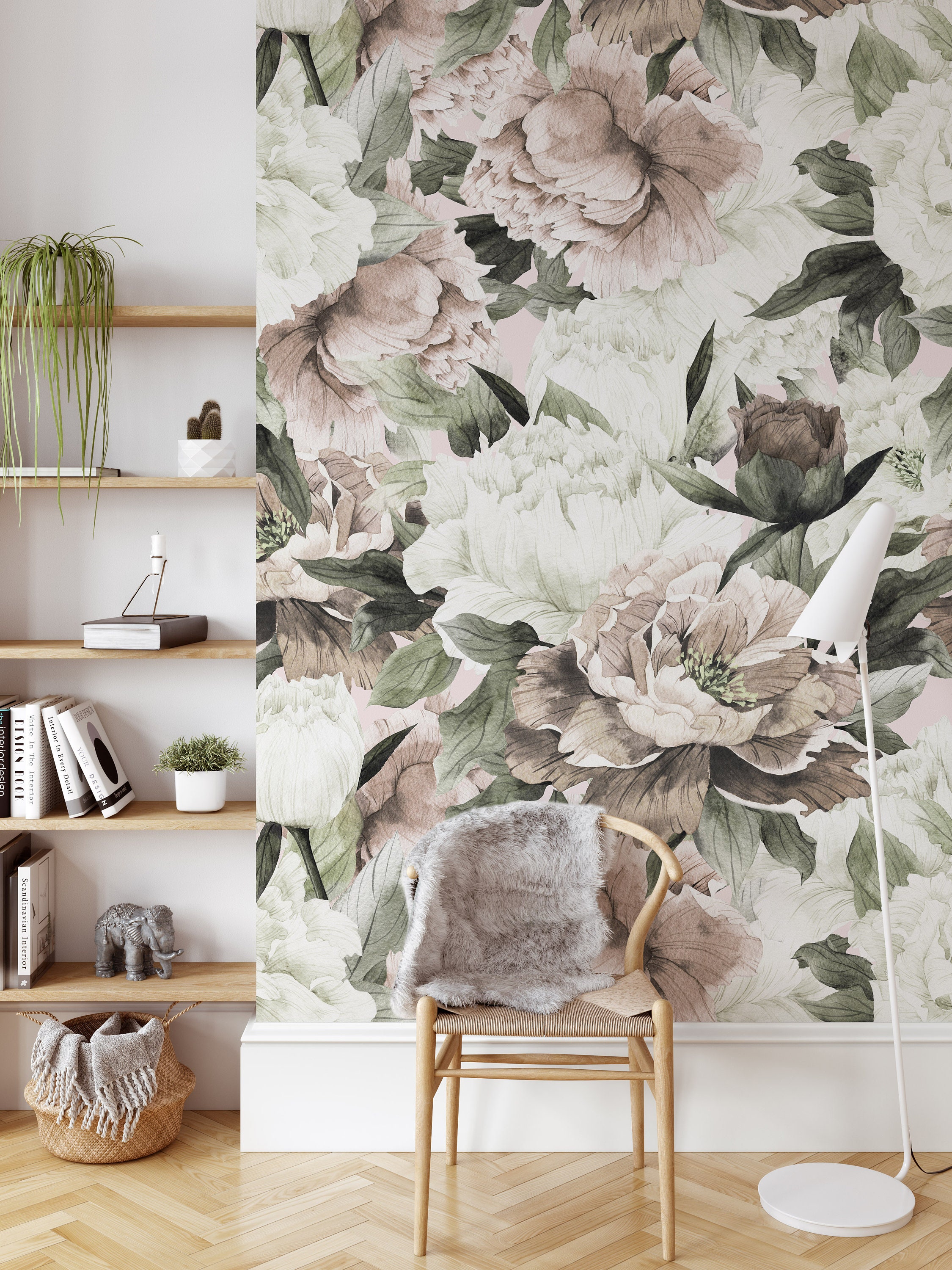 Removable Wallpaper Mural Wallpaper Watercolor Peonies - Etsy