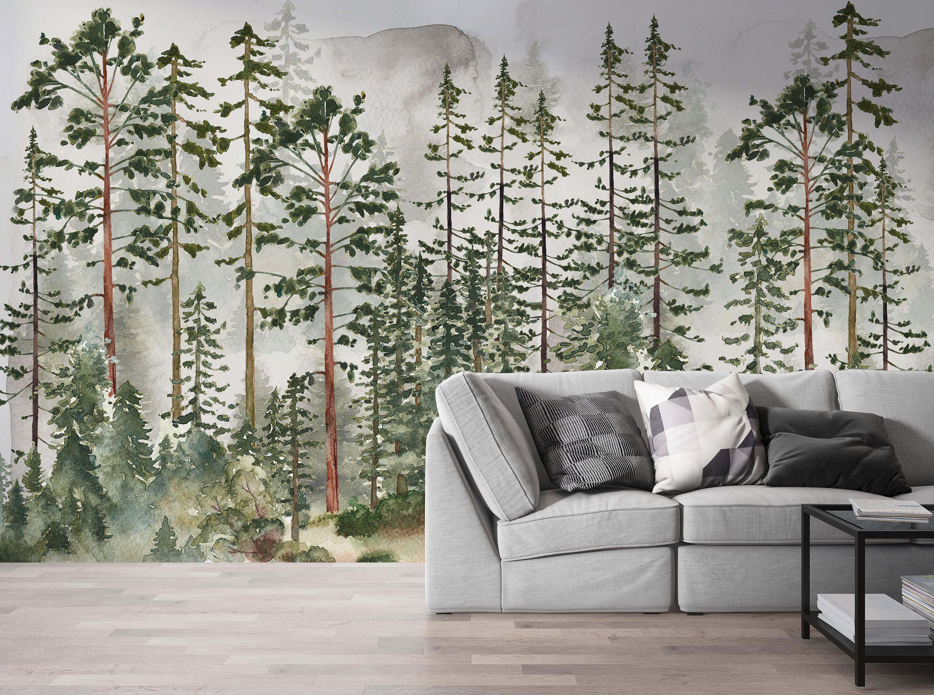 Peel and Stick Wallpaper Pine Tree Wallpaper Removable Wallpaper Wild ...