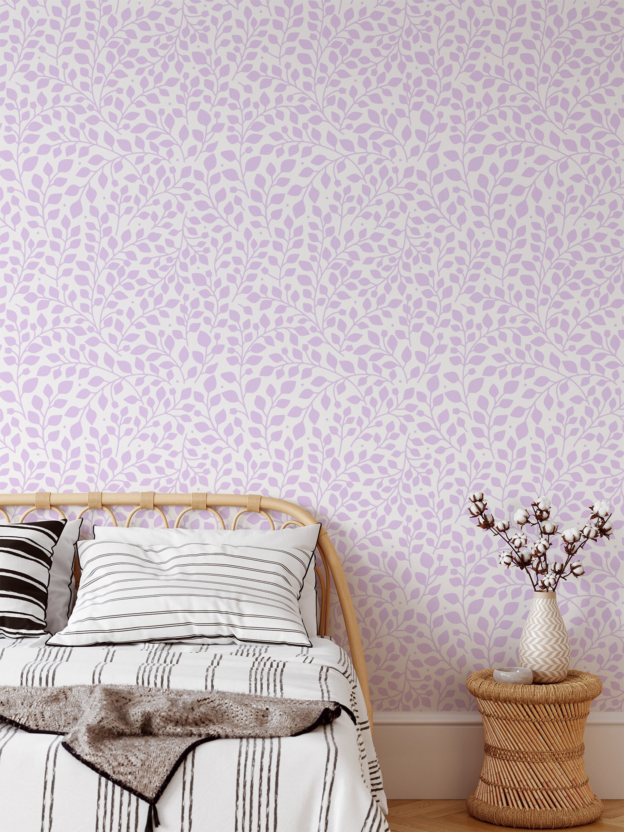 Wallpaper Mural Boho Wallpaper Purple Botanical Wallpaper - Etsy