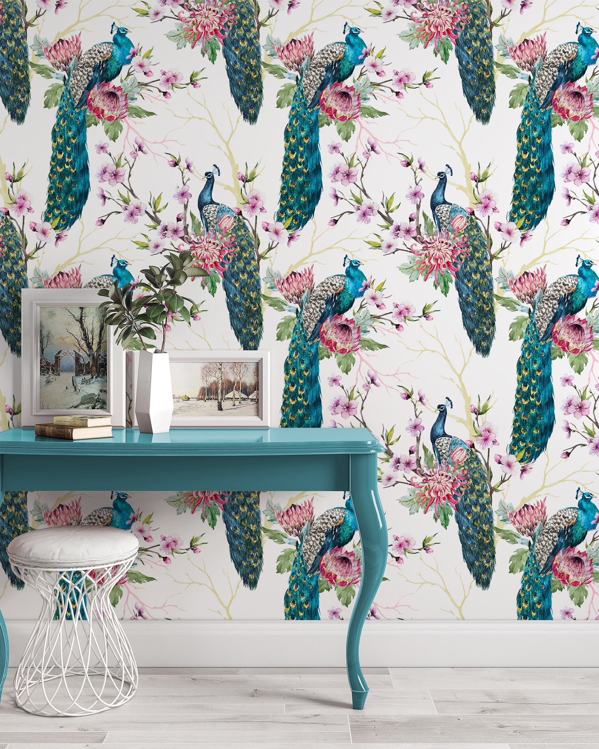 Peacock Wallpaper Removable Wall Paper Watercolor Wallpaper | Etsy