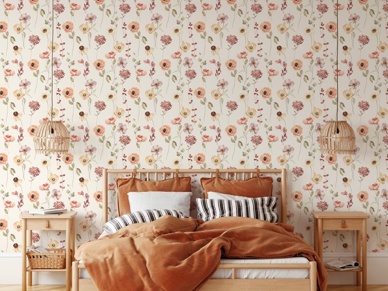 Peel and Stick Wallpaper Avery Wallpaper Floral Watercolor Wallpaper ...
