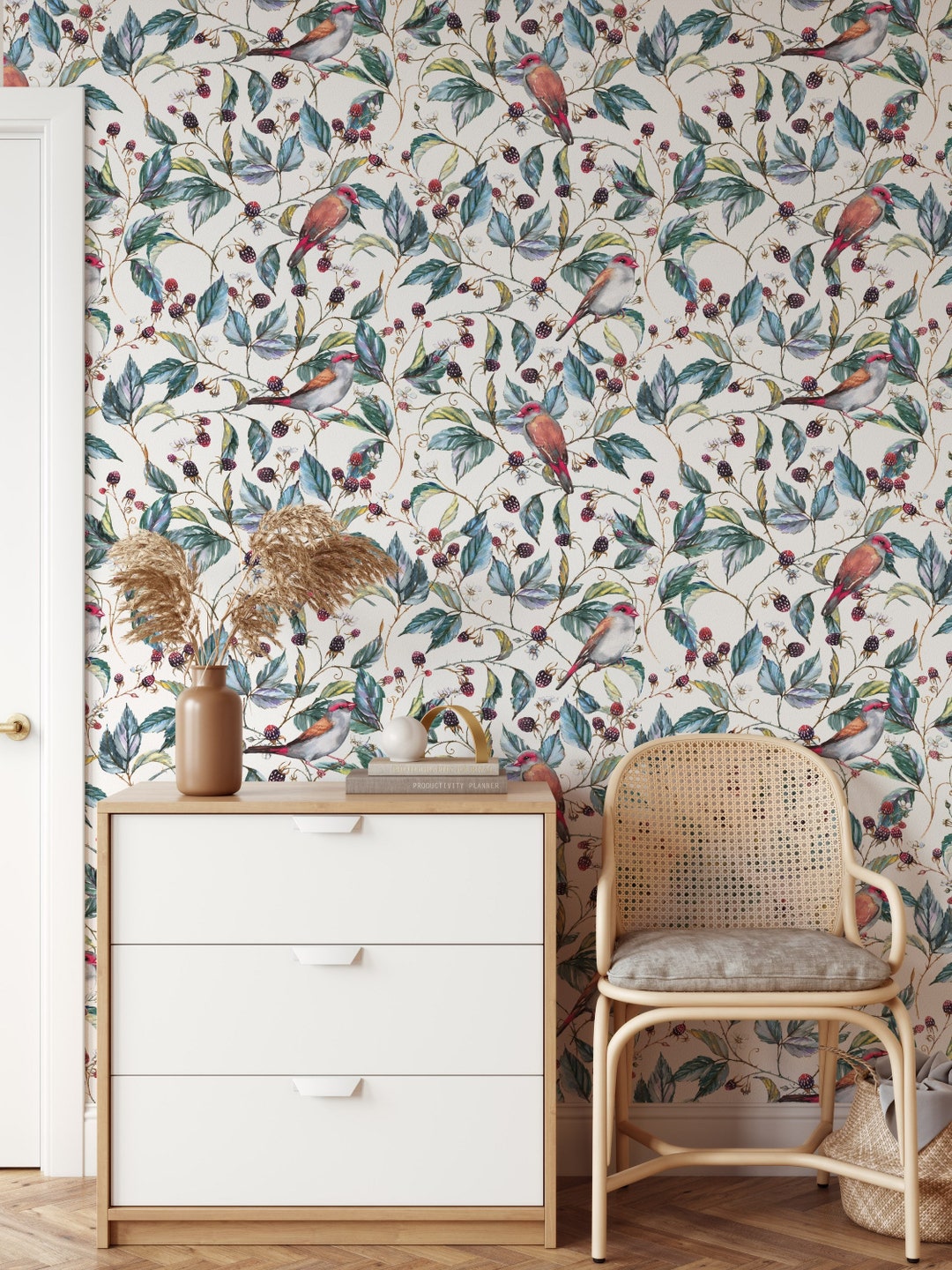 Peel and Stick Wallpaper Mural Wild Berries Deco Wallpaper Wall Art ...