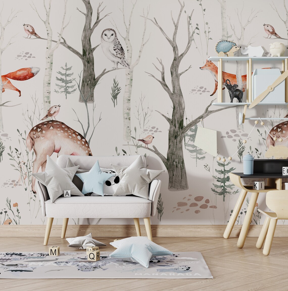 Woodland Wallpaper Forest Wallpaper Forest Mural Kids Animal | Etsy