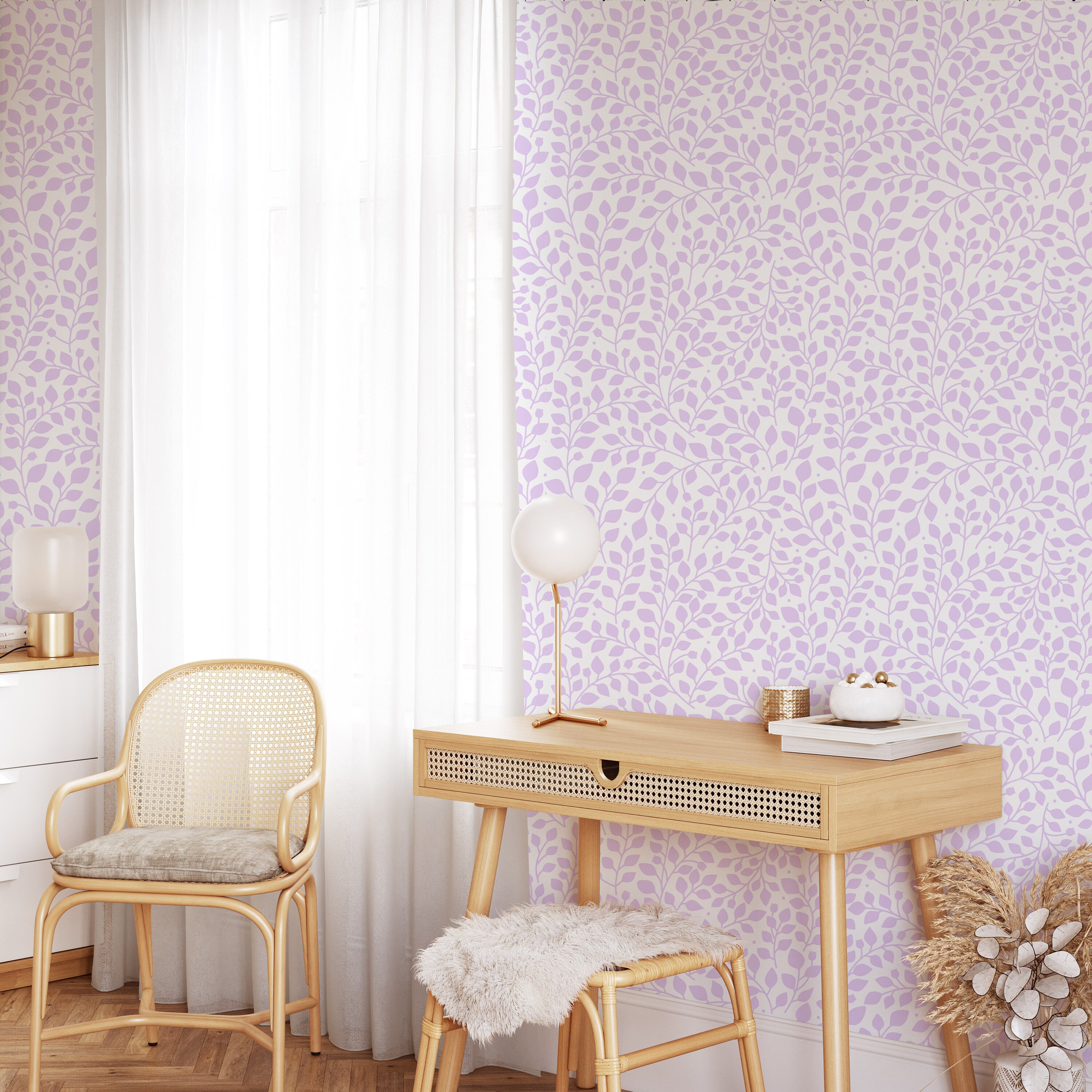 Wallpaper Mural Boho Wallpaper Purple Botanical Wallpaper - Etsy