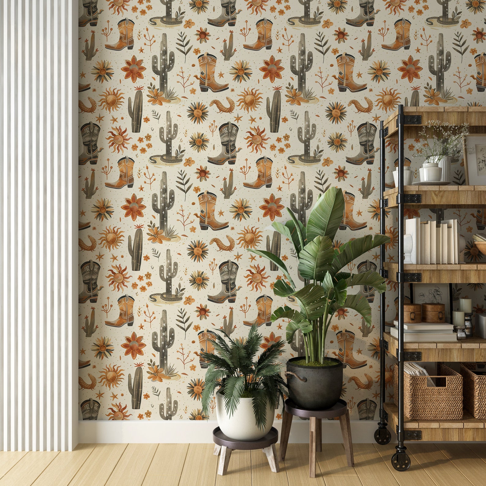 Beige Western Cowboy Decor Self Adhesive Wallpaper - Wild West Cowboy ...