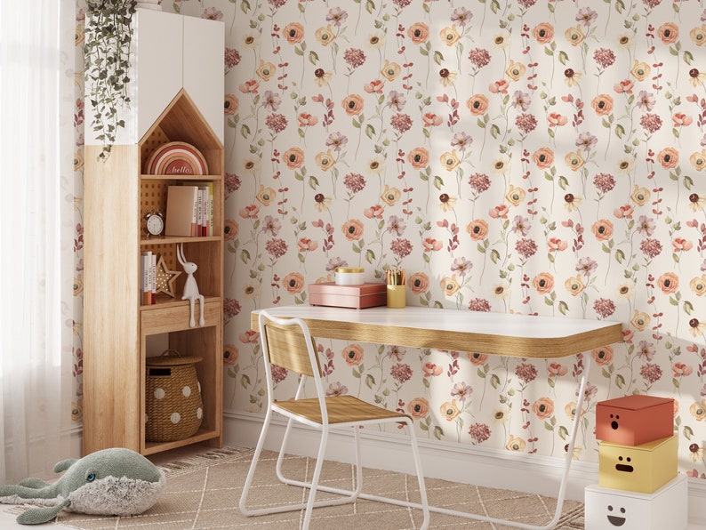 Peel and Stick Wallpaper Avery Wallpaper Floral Watercolor - Etsy
