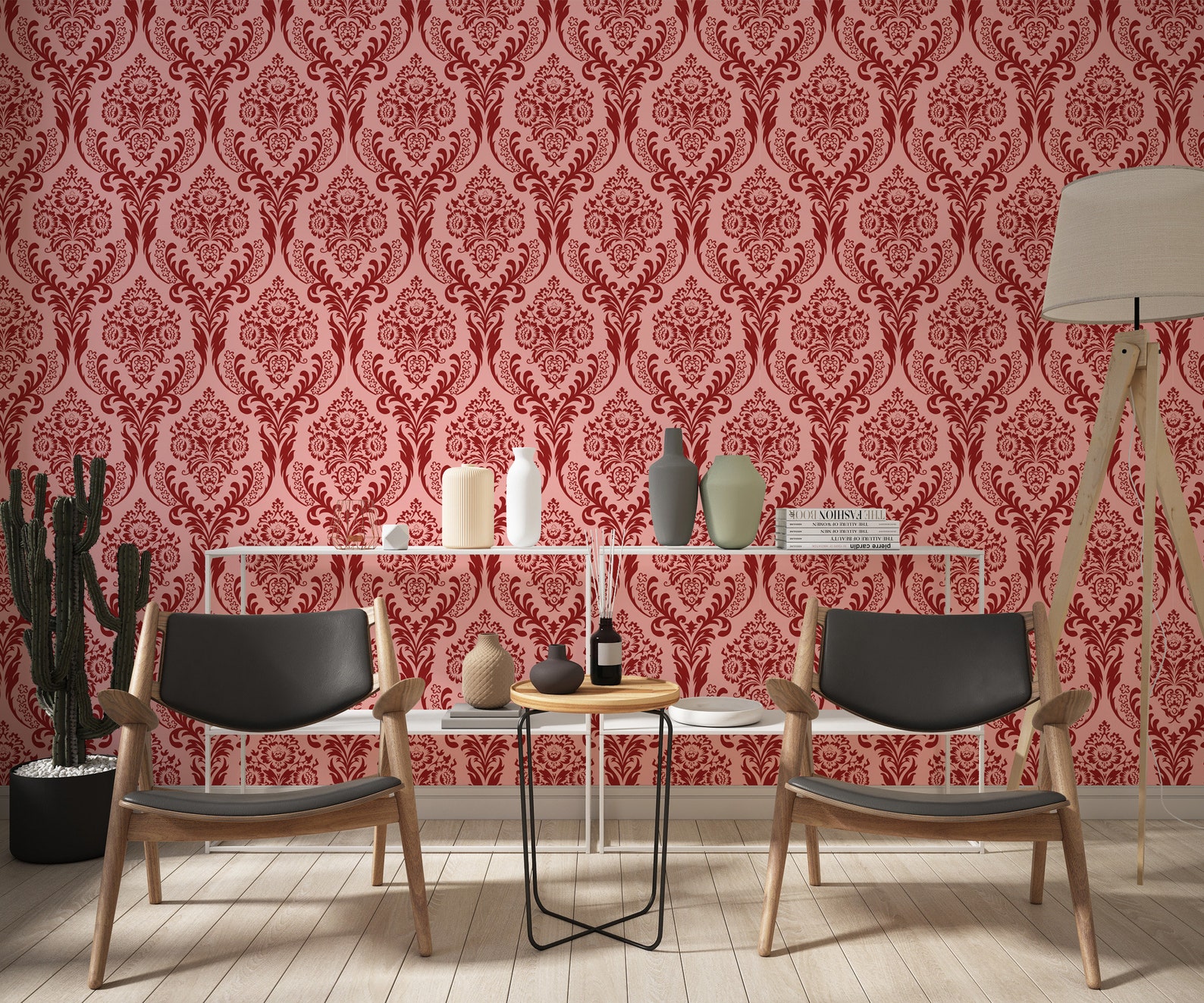 Removable Wallpaper Red Damask Wallpaper Damask Wallpaper Wall - Etsy