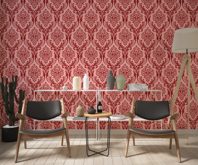 Removable Wallpaper Red Damask Wallpaper Damask Wallpaper Wall Mural ...