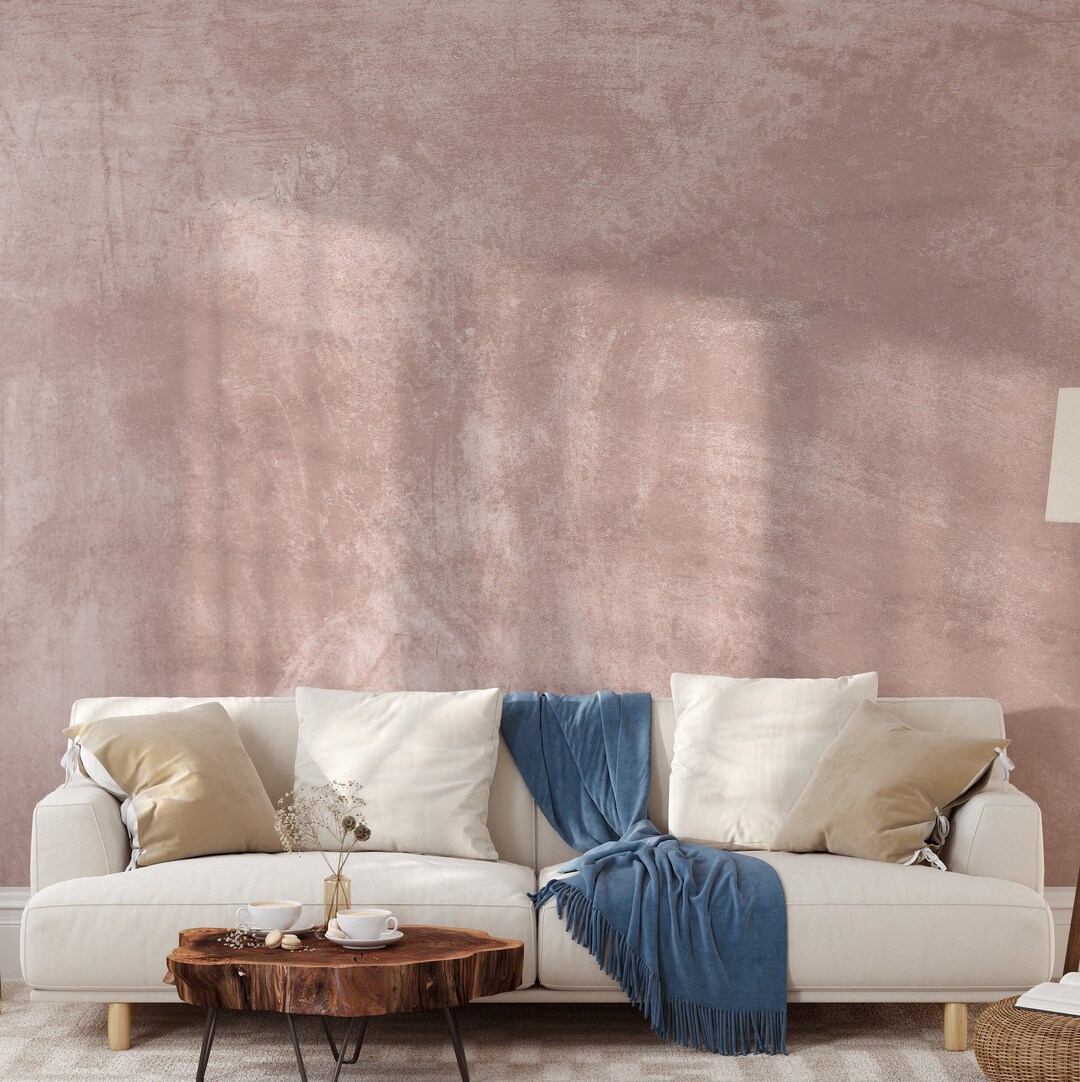 Lime Wash Textured Plaster Wallpaper Mural Peel and Stick Pink Venetian ...