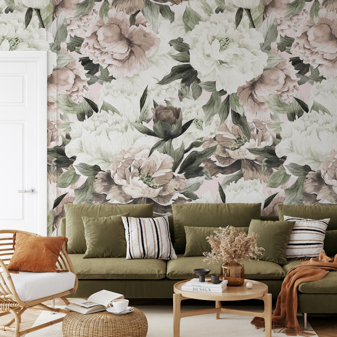 Removable Wallpaper Mural Wallpaper Watercolor Peonies - Etsy