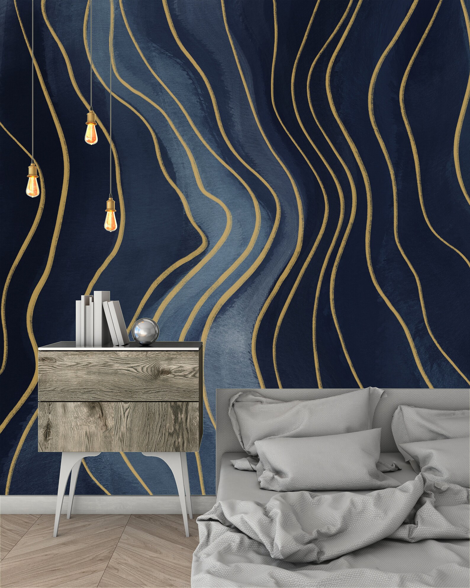 Navy Blue Wallpaper Peel and Stick Wallpaper Removable Wallpaper Art ...