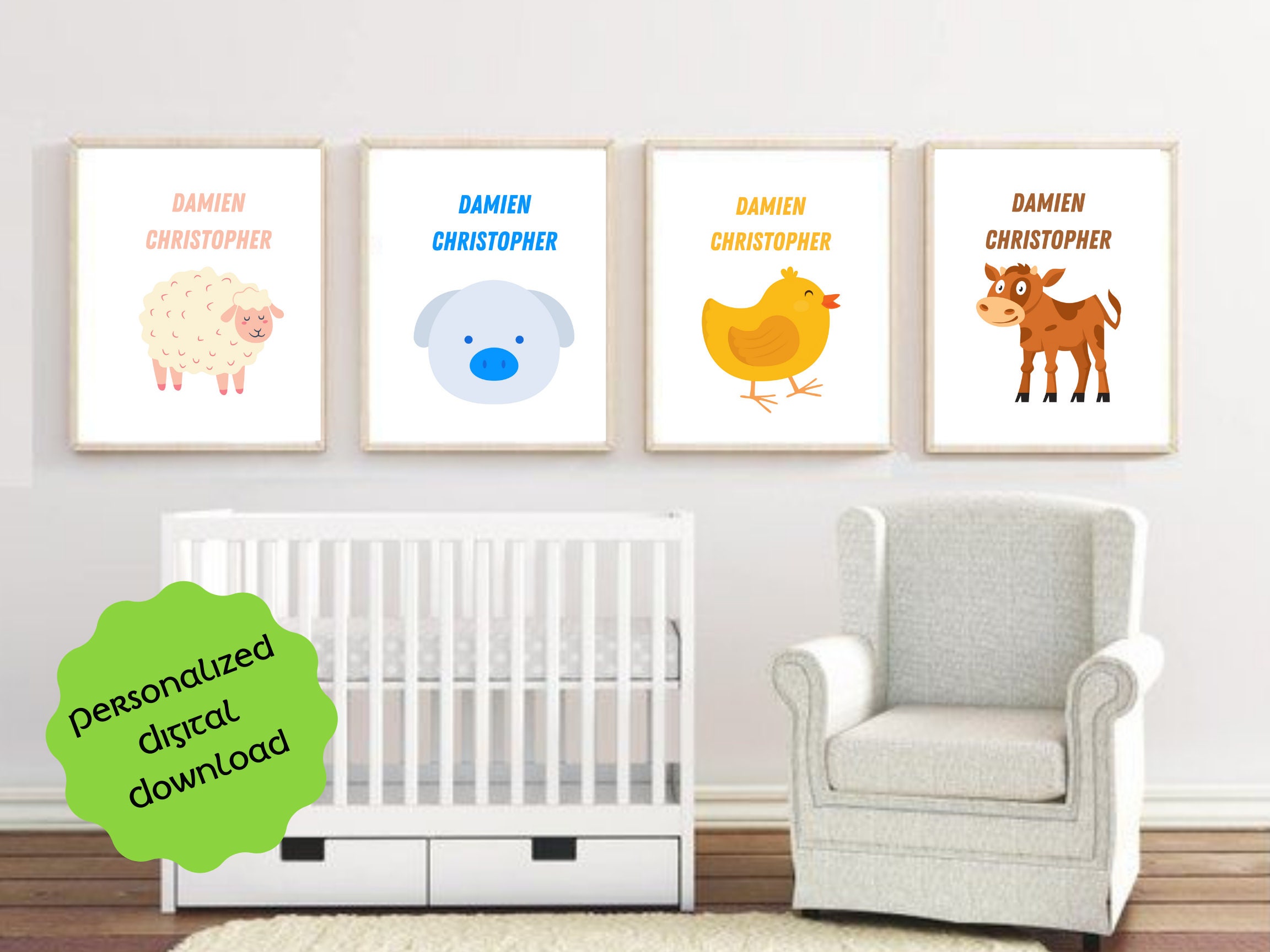 4 Barnyard Friends Personalized Digital Prints - Etsy